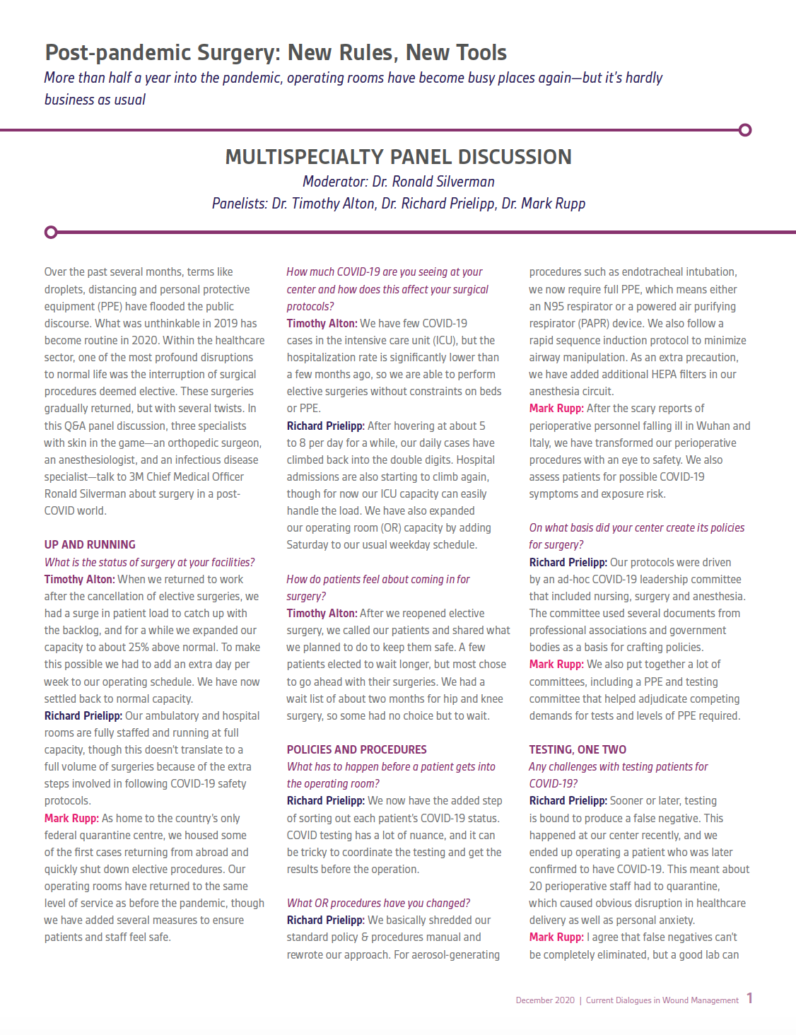 Post-pandemic Surgery: New Rules, New Tools - Dialogues in Wound Management